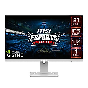 MSI G274RW, 27" Gaming Monitor, 1920 x 1080 (FHD), IPS, 1ms, 170Hz, G-Sync Compatible, HDR Ready, HDMI, Displayport, Tilt, Swivel, Height Adjustable, White