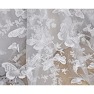 51" Width 3D Vivid Butterfly Lace Fabric Exquisite Flower Embroidery Soft Tulle Lace Fabric for Wedding Bridal Lace Dress Party Dress Home Decor (3 Yard, White Mesh+White Butterfly)