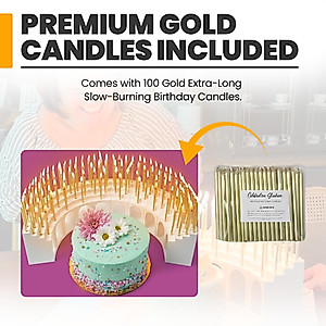 Celebration Stadium Birthday Candle Holder Grandstand, Perfect for 50th 60th 70th 75th 80th 90th 100th and All Other Milestone Birthdays, Includes 100 Gold Birthday Candles