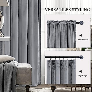 Hiasan Grey Velvet Curtains 96 inches-Blackout Thermal Insulated Solid Soft Curtains for Bedroom Living Room Rod Pocket Room Darkening 2 Panels Window Drapes with Tiebacks, 52W x 96L