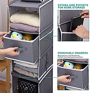 ropesmart 6-Shelf Hanging Closet Organizer Storage with 2 Drawers & Side Pocket, Two 3-Shelf Separable Hanging Storage Shelves for Closet & RV, Dorm Room and Baby Nursery Closet Organization