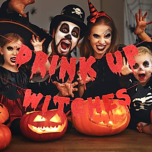Red Glitter Drink Up Witches Banner, Halloween Witch Banner Witches Halloween Party Banner for Witch Party Decorations Halloween Haunted Mansion Party Decorations