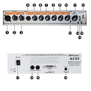 Acoustic Guitar Amplifier, 20 Watt Bluetooth Amp for Guitar Acoustic with Reverb Chorus Effect, 3 Band EQ（Including Microphone and Audio Cable）
