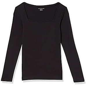 Amazon Essentials Women's Slim-Fit Long Sleeve Square Neck T-Shirt, Black, Medium