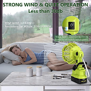 Philophca Portable Clip on Fan Cordless, Personal Battery Operated Fan for Ryobi 18V One+ Lithium Battery 3 Speed Camping Fan with USB Port 330° & 110° Pivoting Rechargeable Fan Powerful Wind