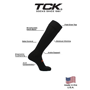TCK Soccer Socks Premier Breathable Fold Down (Black, Large)