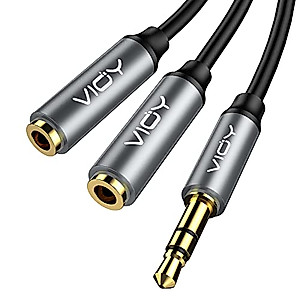 VIOY Headphone Splitter, 3.5mm Stereo Audio Y Splitter Cable Male to Female Dual Headphone Jack Extender for iPhone, Samsung, Tablet, Laptop, Speaker, MacBook (20cm)