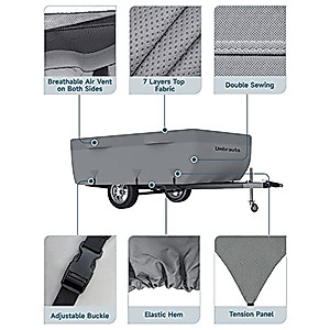 Tent Trailer Cover Umbrauto 2023 Upgraded 7 Layers Top Pop Up Camper Covers Waterproof Extra Thick Polypropylene Breathable Ripstop Anti-UV Pop Up Folding Trailer Cover Fits 10' - 12' Trailers