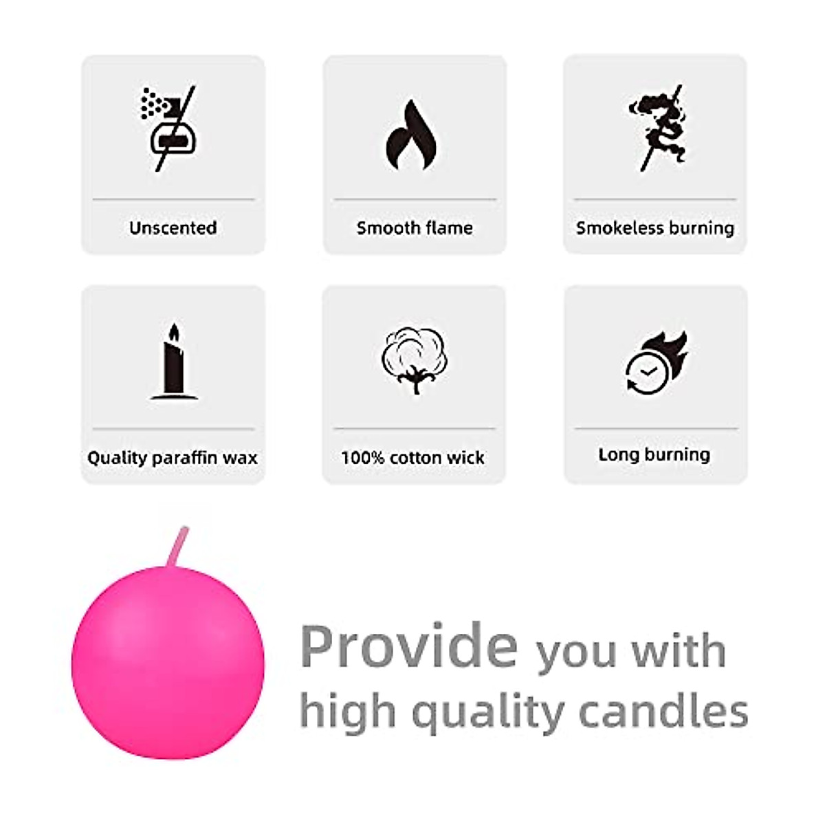 Zest Candle 6-Piece Ball Candles, 3-Inch, Hot Pink