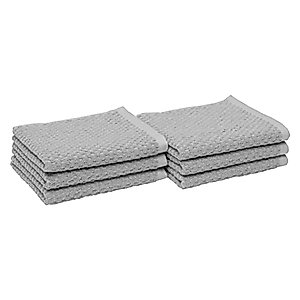 Amazon Basics Odor Resistant Textured Hand Towel, 16 x 26 Inches - 6-Pack, Light Gray