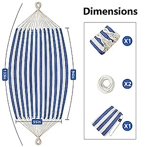 ROOITY Double Hammock Brazilian Hammocks with Portable Carrying Bag,Soft Cotton Fabric, Up to 450 Lbs Hanging for Patio,Trees,Garden,Backyard,Porch,Outdoor and Indoor XXX-Large Stripe (Blue-White)