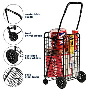 Folding Shopping Cart,Grocery Utility Shopping Cart with Four Wheels,Compact Folding Portable Cart Saves Space for Convenient Storage,Lightweight Easy to Move Holds up to Max 90Ibs,Black