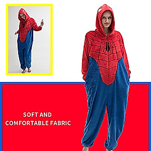 COSUSKET Snug Fit Adult Onesie Pajamas, Halloween Flannel Mens Cosplay Cartoon One Piece Costume Blue/Red