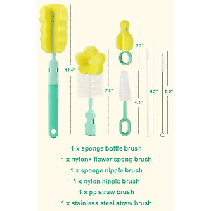 6 Pack Baby Feeding Bottle Brush and Nipple Cleaner with Hook Kids Water Bottle Brush Set Long Handle Narrow Neck Glass Bottle Kitchen Washing Straw Cleaning Brush (6 Pack * 2)