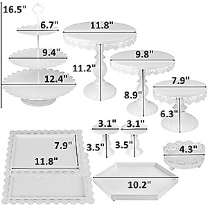 ZOOFOX Set of 10 Metal Cake Stands, Cupcake Holder Fruits Dessert Snack Plate Decor Serving Platter for Baby Shower, Wedding, Birthday Party or Christmas ( White )