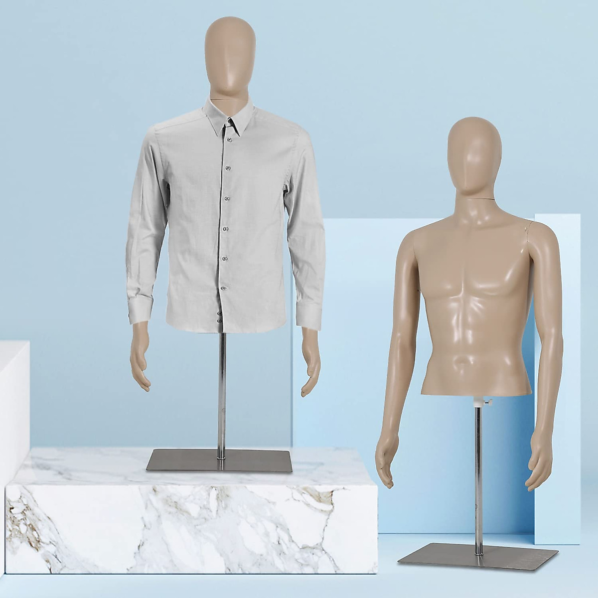 42-59 Inch Male Mannequin Torso, Height Adjustable Dress Form Mannequin Detachable Arms Mannequin Stand Sewing Manikin Display Dress Mannequin Clothing Form with Metal Base Stand, Nature