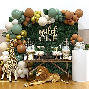 Sage Green Brown Balloon Garland Kit Woodland Balloon Arch Kit Olive Green Gold Coffee Cocoa Balloons for Wild One Birthday Jungle Safari Baby Shower Party Decorations