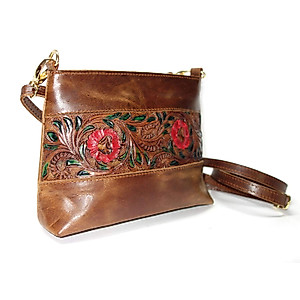 Cords Craft Leather Crossbody Bag for Women, Hand Tooled, Women's Crossbody Handbags, Western Bag for Women, Brown