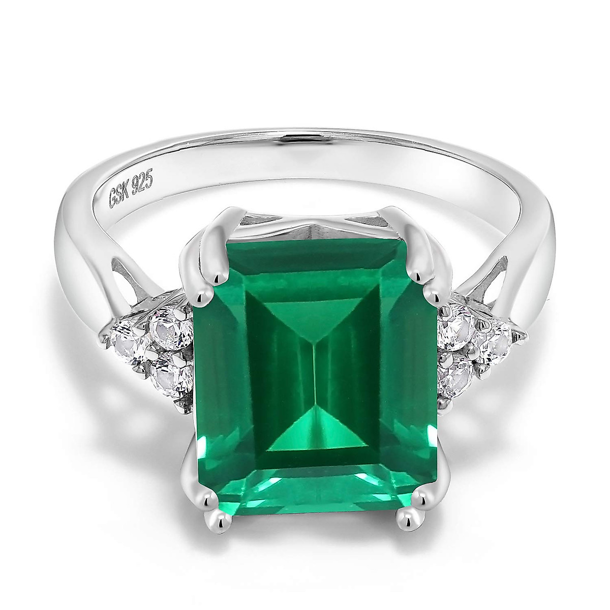 Gem Stone King 925 Sterling Silver 12X10MM Emerald Cut Gemstone Birthstone Engagement Ring | Wedding Anniversary Promise Ring For Women | Available In Size 5, 6, 7, 8, 9