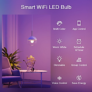 Ghome Smart Light Bulbs, A19 E26 Color Changing Led Bulb Works with Alexa, Google Home, App & Voice Control, 2.4Ghz WiFi Only, 800 Lumens, Dimmable RGB Warm White 2700K Smart Home Lighting, 6 Pack