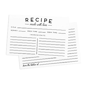 Set of 50 Premium Recipe Cards - 4x6 Double Sided - Black and White Modern Style