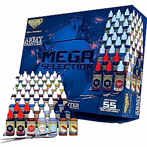 Wargames Delivered The Army Painter 55 Acrylic Paint Set Miniature Painting Kit with 4 Brushes - Model Paints for Plastic Models - Model Paint Set with Mixing Balls & Bottles