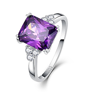 Merthus 8x10mm Radiant Cut Simulated Amethyst Simple 925 Sterling Silver Engagement Ring for Women Size 6