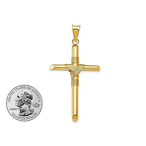 Diamond2Deal 14k Yellow Gold Polished Tube Cross Pendant for Women (L- 45.2 mm W- 23.6 mm)