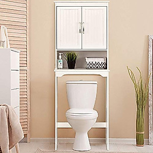 Nightcore Bathroom Storage Rack Over The Toilet, Toilet Organizer with a Open Space, Space Saver Cabinet, Sturdy and Durable Bathroom Shelf, White