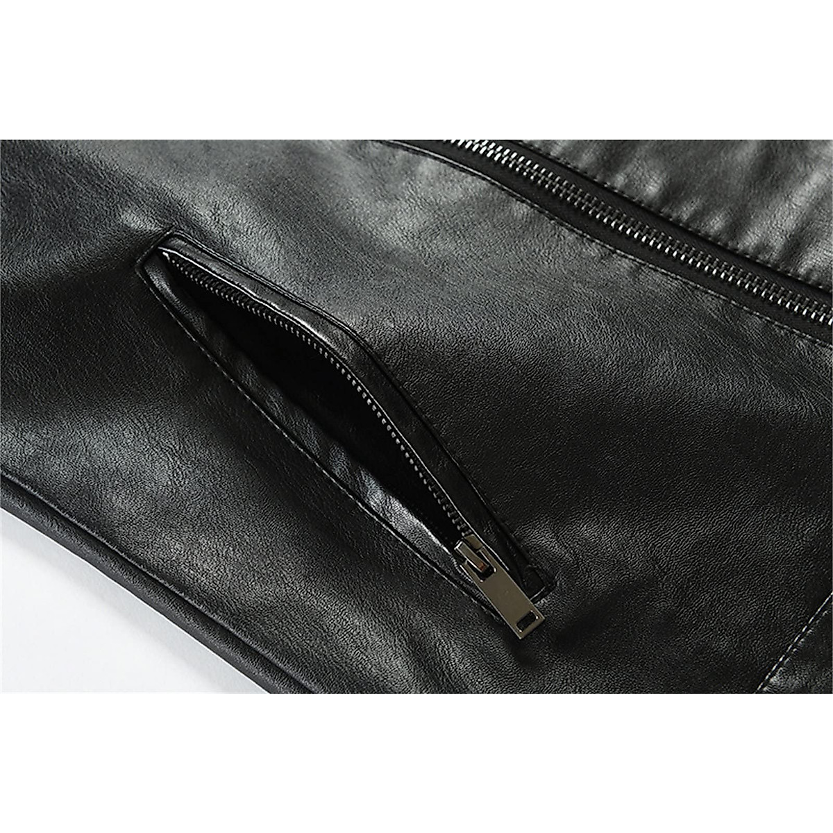 Maiyifu-GJ Men Faux Leather Motorcycle Jacket Vintage Notched Lapel Pu Biker Coat Lightweight Asymmetric Zipper Slim Outwear (Black,Medium)