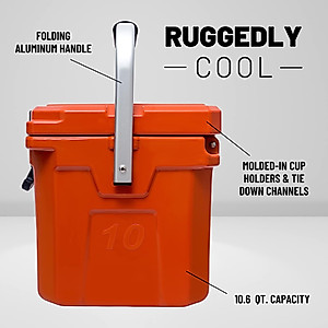 CAMP-ZERO 10L-10.6 Quart Portable Hard Cooler Ice Chest, Perfect for Drinks, Lunch, Beach, Picnics, Boating, Camping and Travel with 2 Molded-in Cup Holders and Folding Aluminum Handle
