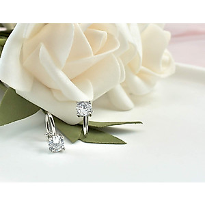 Cubic Zirconia Ear Cuffs - Sterling Silver Hypoallergenic Non-Piercing Cartilage Earrings CZ Clip on Earrings Round Crystal Stud Earrings for Women 6mm