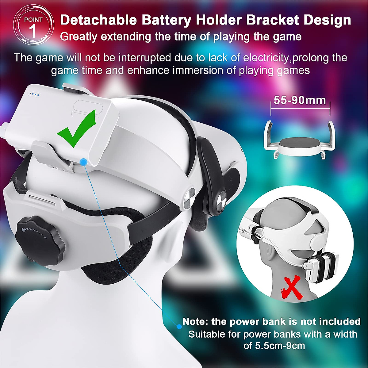 SiloKe 5-in-1 Adjustable Head Strap for Oculus/Meta Quest 2 Accessories, Replacement Elite Strap with Battery Bracket - Prolong Game Time, Advanced Support & Comfort in VR, Suitable for Adults & Kids