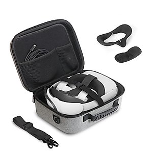 JSVER Hard Case for Meta/Oculus Quest 2 Carrying Case For Meta Quest 2 Accessories, Controllers, Battery, Elite Strap Includes Shoulder Strap, Silicone VR Face Mask, Lens Dustproof Cover (Gray)
