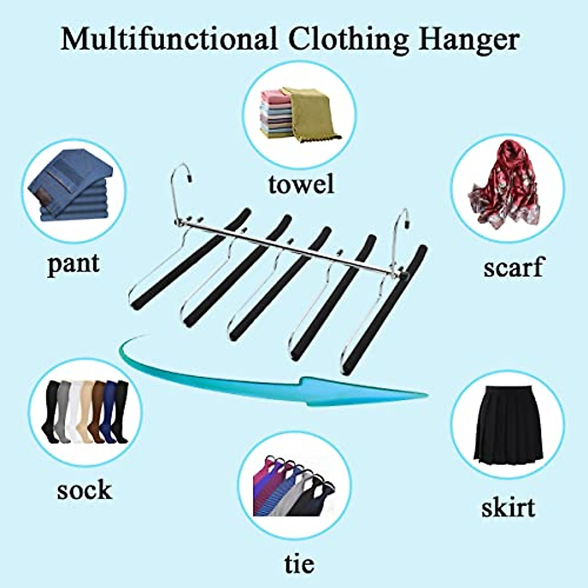 [Upgrade] Pants Hangers Space Saving,2 Pack Multi-Functional Hangers-All Metal Frame, Anti-Slip Design,Open-Ended Design,Closet Organizer for Trousers Scarves Skirts