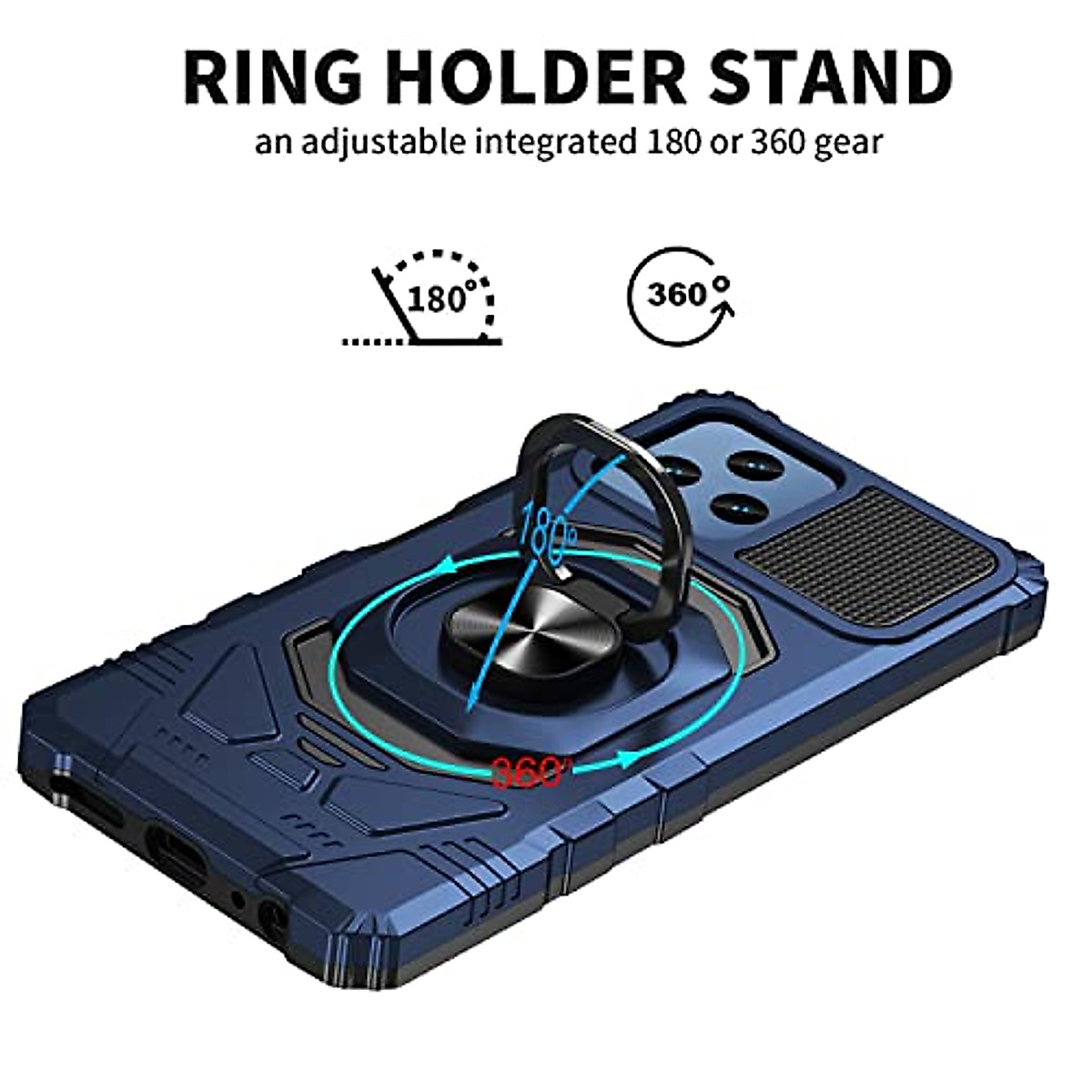 for T-Mobile REVVL 6 Case, with Tempered Glass Screen Protector Heavy Duty Protection Technology Built-in Kickstand Rugged Shockproof Protective Phone Case(Blue)