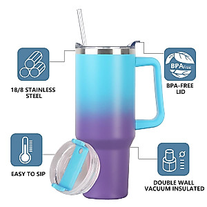 SYACOT 40 oz Tumbler with Handle and Straw Stainless Steel Insulated Tumbler Leak Proof Lid and Straw Lid Reusable Travel Mug Coffee Mug Cup Dishwasher Safe Keep Drinks Cold and Hot (Amethyst)