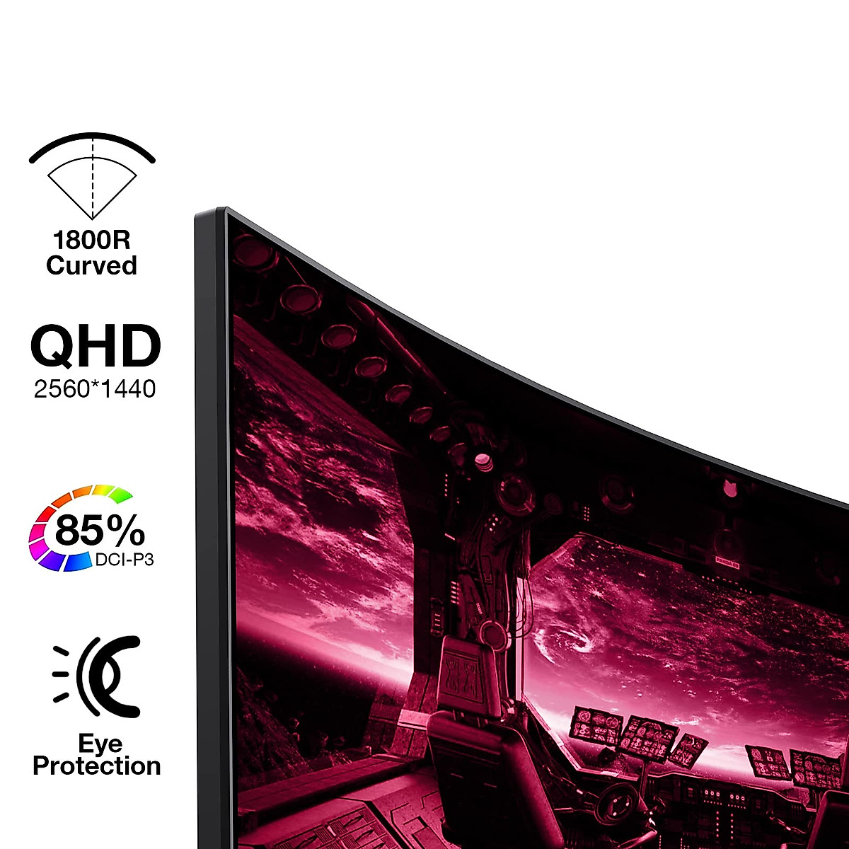 KOORUI 27" WQHD 2560x1440 Curved Gaming Monitor, 144Hz Refresh 1800R Computer Monitor, 1ms with AdaptiveSync Monitor, Low Blue Light, Eye Care, DP1.2+HDMI*2, VESA Compatible - Black