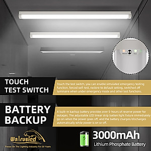 2FT LED Linear Strip Emergency Stairwell Light, 2 Watt/3 CCT Selectable, 10W/20W, 1250lm/2500lm, Battery Backup, 30K/40K/50K, IP20, 0-10V Dimmable 2 Foot Commercial LED Shop Ceiling Light Fixture, FCC