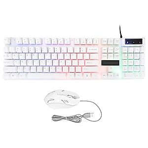 ciciglow Gaming Keyboard and Mouse Combo Set, 104 Keys Wired Gaming Keyboard and Mouse Pack Multicolor LED Backlight, Compatible with for OS X, Win 10/8/7, Win XP, Win Vista(White)