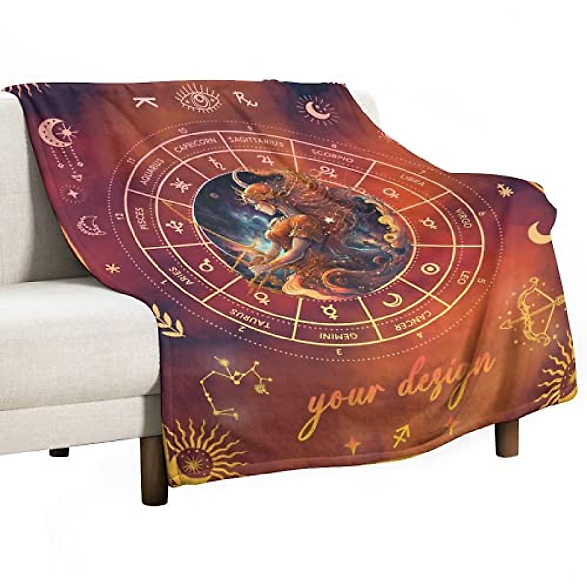 Custom Sagittarius Blanket Gifts, 50"x40" Rectangular Flannel Zodiac Throw Blanket Cozy, Personalized Blankets Gift for Boys Girls Teen Women Men Tarot Cards Lovers Birthday Anniversary Festival