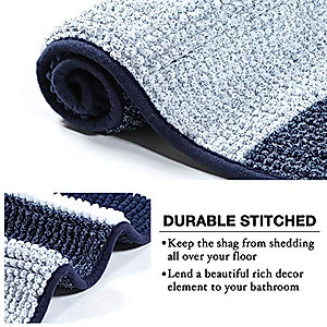 Luxury Chenille Microfiber Floor Mat for Living Room Bedroom, Gradient Navy Stripe Pattern Shag Plush Rug, Soft Non Slip Absorbent Bathmat Washable Home Decor, (47×20 inch, Navy)