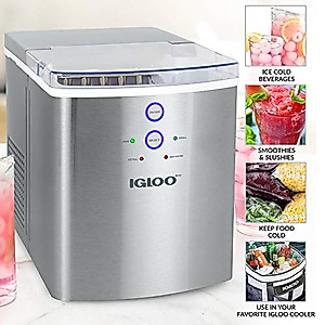 Igloo Electric Countertop Ice Maker Machine - Automatic and Portable - 33 Pounds in 24 Hours - Ice Cube Maker - Ice Scoop and Basket - Ideal for Iced Coffee and Cocktails - Stainless Steel