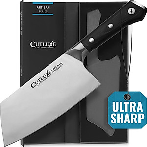 Cutluxe Meat Cleaver Knife - 7" Heavy Cleaver Butcher Knife, Razor Sharp German Steel Blade, Full Tang, Ergonomic Handle Design – Artisan Series