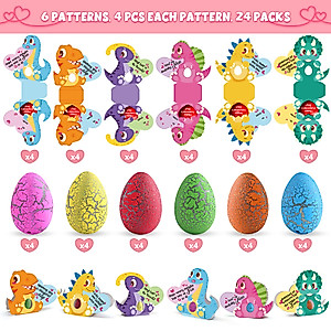 SURCVIO 24 Pack Valentines Day Gifts for Kids, Dinosaur Egg with Dinosaur 3D Greeting Cards for Kids, Valentine's Day School Prize Party Favor, Classroom Exchange Gift Set