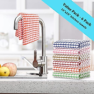 LAZI Kitchen Dish Towels, 16 Inch x 25 Inch Bulk Cotton Kitchen Towels, 6 Pack Dish Cloths for Dish Rags for Drying Dishes Clothes and Dish Towels