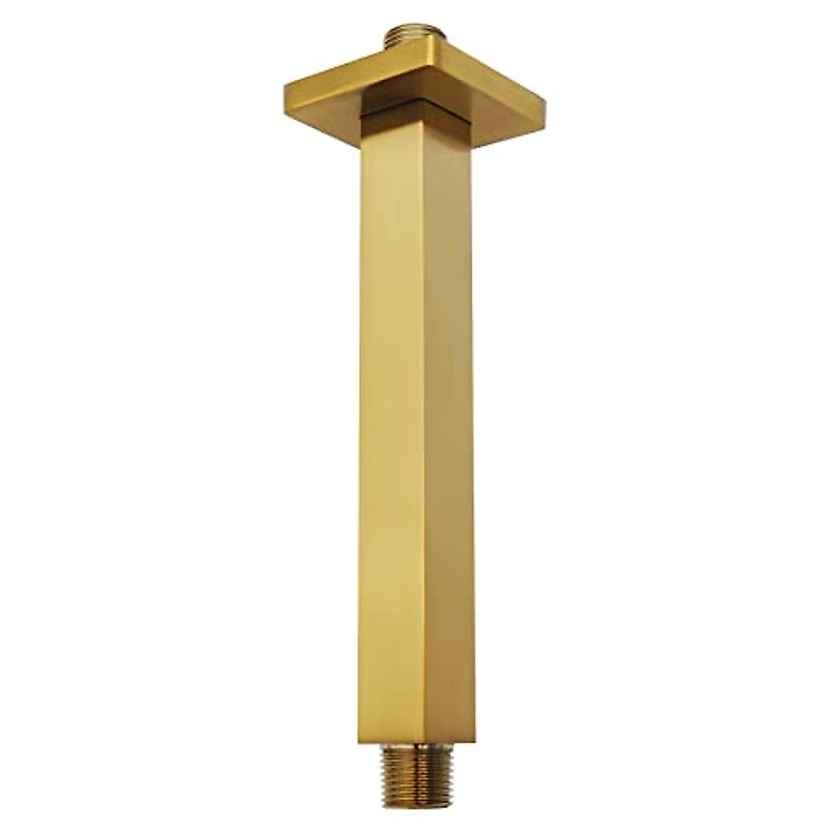 Aquaiaw Square Shower Arm and Anti-Scratch O-Ring Flange, 8 inch, Solid Brass, Both Soldered 1/2 NPT Tapered Threads, Straight Rainfall Shower Head Arm Extension, Ceiling Mount Arm (Brushed Gold)