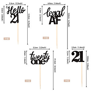 24 PCS 21st Birthday Cupcake Toppers legal Hello 21 Twenty One Cupcake Picks 21st Birthday Cake Decorations Supplies Black