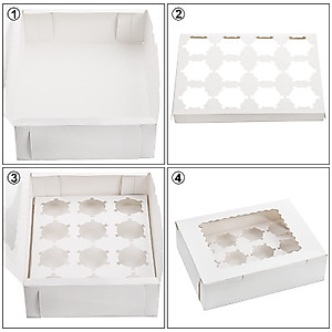 Jucoan 20 Pack Cupcake Boxes 12 Counts White Paper Cupcake Container with Inserts and Window, Bakery Container Cupcake Carrier Holds 12 Cupcake, Muffins, Cookies, Cookies ,Pastries