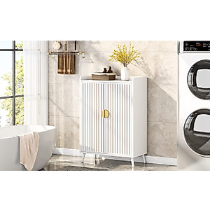 Vagaconl Shoe Cabinet with Doors, Shoe Storage Cabinet with Adjustable Shelves,Wooden Shoe Storage Organizer for Entryway, Living Room,Hallway, Closet, White&Gold